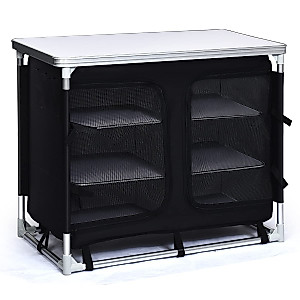 Giantex Camping Cook Table Kitchen Station with Storage Organizer and Carrying Bag, for BBQ Party Picnics Backyards and Tailgating, Portable Outdoor Aluminum Cooking BBQ Table (Black)