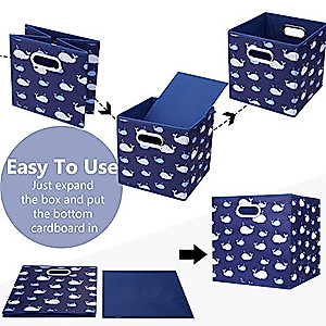 HSDT 13 inch Collapsible Storage Cubes Bins Fabric Storage Boxes Blue Foldable Cube Inserts Storage White Whale Folding Cloth Storage Baskets Drawer Organizer ,QY-SC04-6