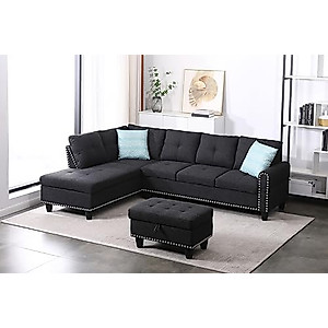 AYOUZ 98" L-Shape Linen Convertible Sectional Sofa Set with Left Facing Chaise & Ottoman, Modern Living Room Furniture-Set w/Storage for Home, Office, Apartment