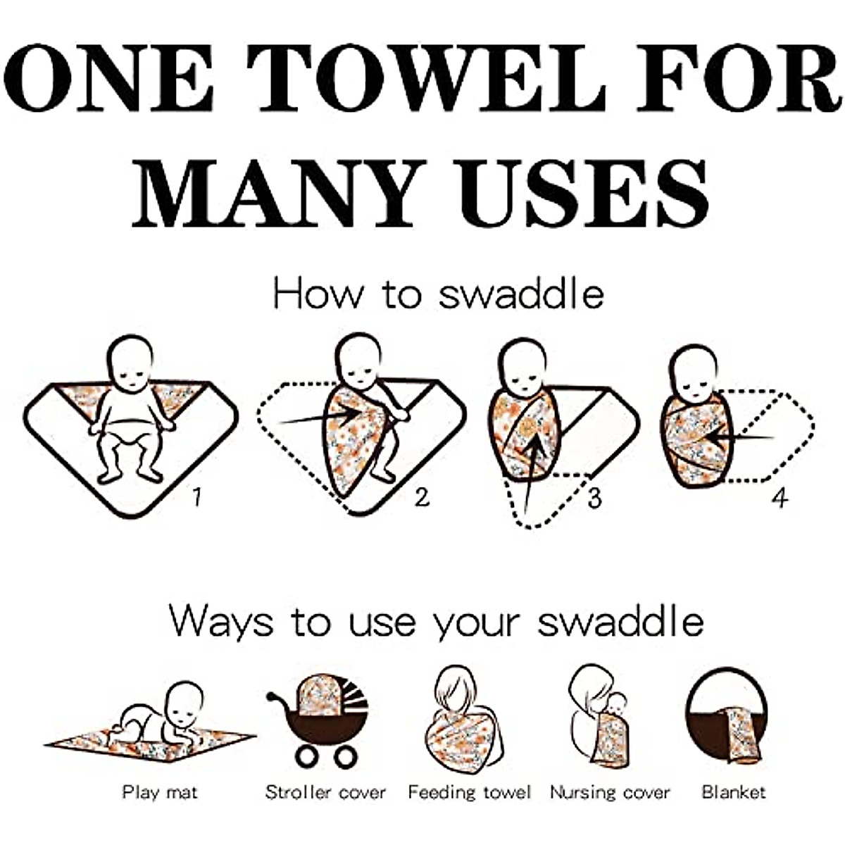 Konssy Baby Girl Newborn Receiving Blanket with Matching Headband and Beanie Set Baby Swaddle Floral Print Nursery Swaddle Wrap