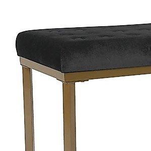 Benjara Metal Framed Ottoman with Button Tufted Velvet Upholstered Seat, Black and Gold