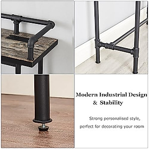 VECELO Narrow Console/Sofa Table with Power Outlet, Long Behind Couch Furniture for Entryway, Hallway, Living Room, Grey Oak