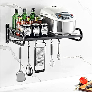 MKYOKO Microwave Storage Rack Hanging Wall-Mounted Microwave Oven Rack Stand,Kitchen Storage Shelf Microwave Oven Rack, Multifunction Stainless Steel Wall-Mounted Shelves,Spice Jar Rack Oven Holder/B