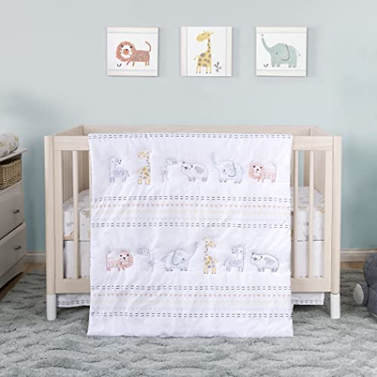 Trend Lab Crayon Jungle 3 Piece Crib Bedding Set, Can Be Used As A Blanket Or A Playmat for Tummy Time, Includes Quilt, Fitted Crib Sheet and Skirt