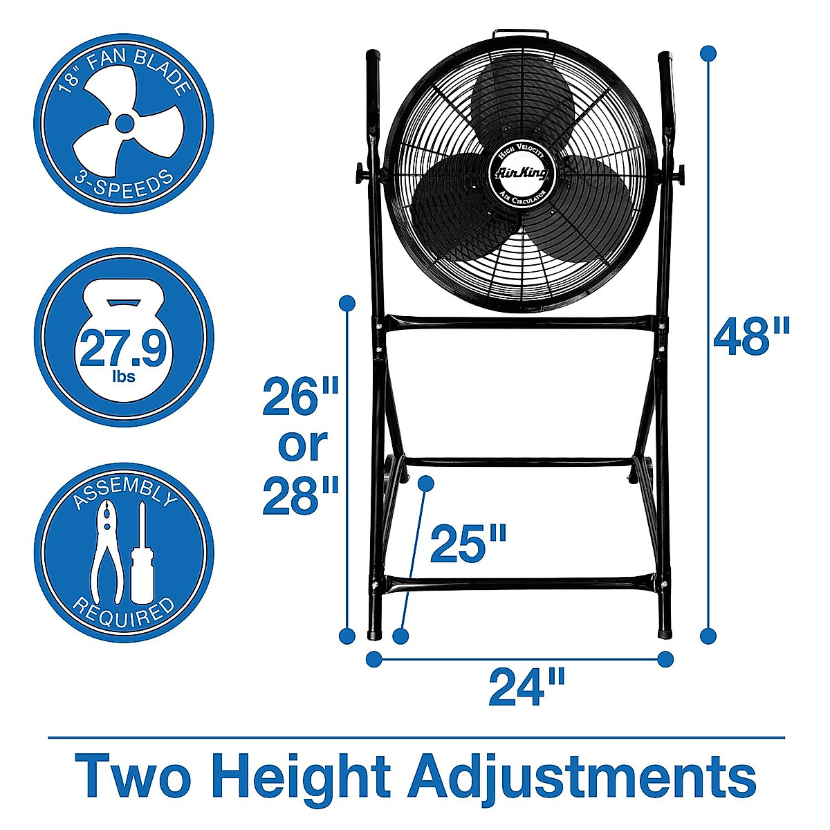 Air King 9219 18-Inch Industrial Grade High Velocity Roll-About Stand with Fan,Black