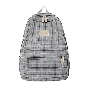AONUOWE Light Academia Aesthetic Backpack Plaid Preppy Backpack Teen Girls Back to School Supplies Checkered Bookbags (Light Grey)