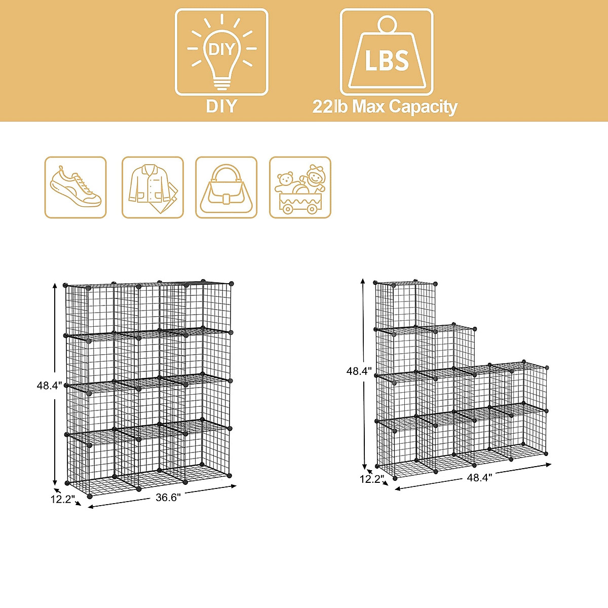 BASTUO Wire Cube Storage, Multipurpose Metal Cube Storage Organizer, Square Wire Storage Cubes (16 Cubes, Black)