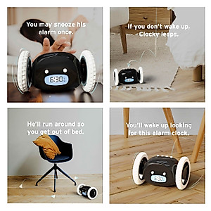 CLOCKY Extra Loud Alarm Clock for Heavy Sleepers on Wheels Rolls Runs Away Vibrating, Easy to Set Super Smart Snooze Digital Bed Shaker Alarm Clock Funny Gift for Adults Kids Teens Bedrooms (Black)