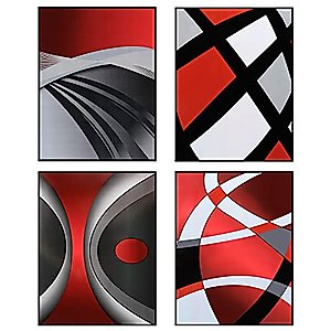 Outus 4 Pieces Red Stripes Poster Prints Unframed Abstract Wall Art Modern Abstract Wall Art Abstract Art Prints Black Silver Red Art Posters for Wall Home Decoration, 8 x 10 Inch