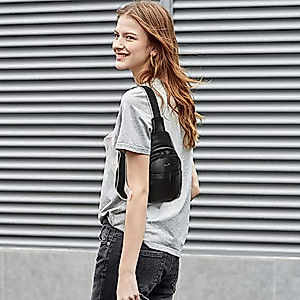 Ceuku Sling Bag Small Sling Backpack for Women PU Leather Crossbody Bag Fashion Chest Bags for Hiking Travel Daypack Rushsack Outdoor Black