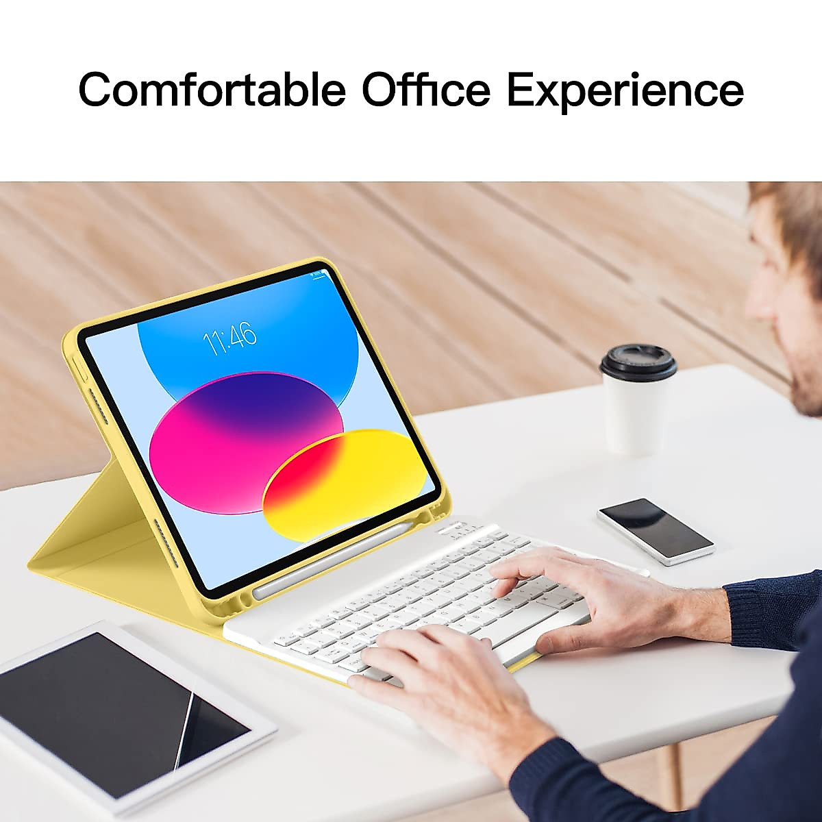 LeiJue Keyboard Smart Case for iPad 10th Generation 10.9 inch 2022,Pu Leather Stand Cover with Magnetic Detachable Keyboard fit for iPad 10th Generation 10.9" 2022,Auto Sleep/Wake (Yellow)