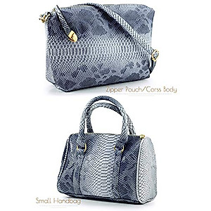 HOXIS Pack of 7 Bags Women Multi-purpose Classic Design Patent Purse Leather Leatherette Shoulder Handbag (Light Color Snake Pattern)