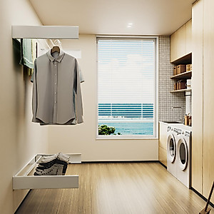 Wall Mounted Drying Rack 40",Laundry Drying Rack Collapsible, Retractable Clothes Drying Rack, 5 Aluminum Rods, 60 lb Capacity, with Wall Template, Screw, Drill Bit (White 40" Large)