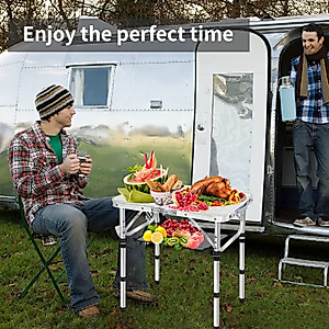 MYCOQU Small Folding Camping Table, 3 Heights Adjustable Portable Folding Camp Table, 2Ft 24''L x 16''W Aluminum Foldable Picnic Table with Mesh Layer, White Folding Table for Outdoor Indoor Beach BBQ