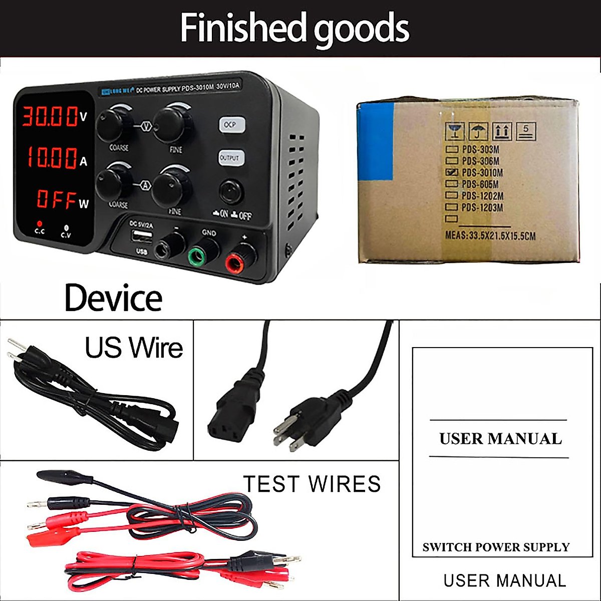 LWLONGWEI DC Power Supply Variable,30V 10A Adjustable Switching Regulated DC Bench Power Supply with 4-Digits LED Power Display 5V/2A USB Output, Coarse and Fine Adjustments Black