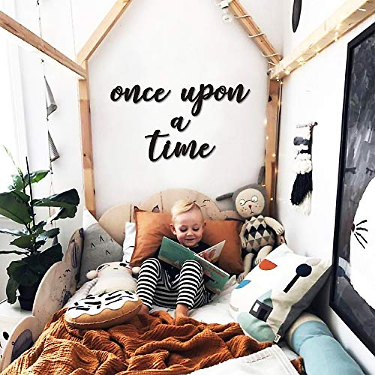 Huray Rayho Once Upon a Time Wood Sign Nursery Wall Decor Words Art Hanging Decor for Family Bookshelf, Reading Nook, Daycare, Classroom - Baby Shower Birthday Gift Ideas for Kids Toddlers Boys Girls