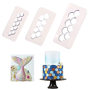 7 Pack Cake Fondant Embossing Mold Mermaid Scales Tropical Leaf Cookie Cutters Biscuit Moulds for Sugarcraft Fondant Baking Mold Cupcake Decorating