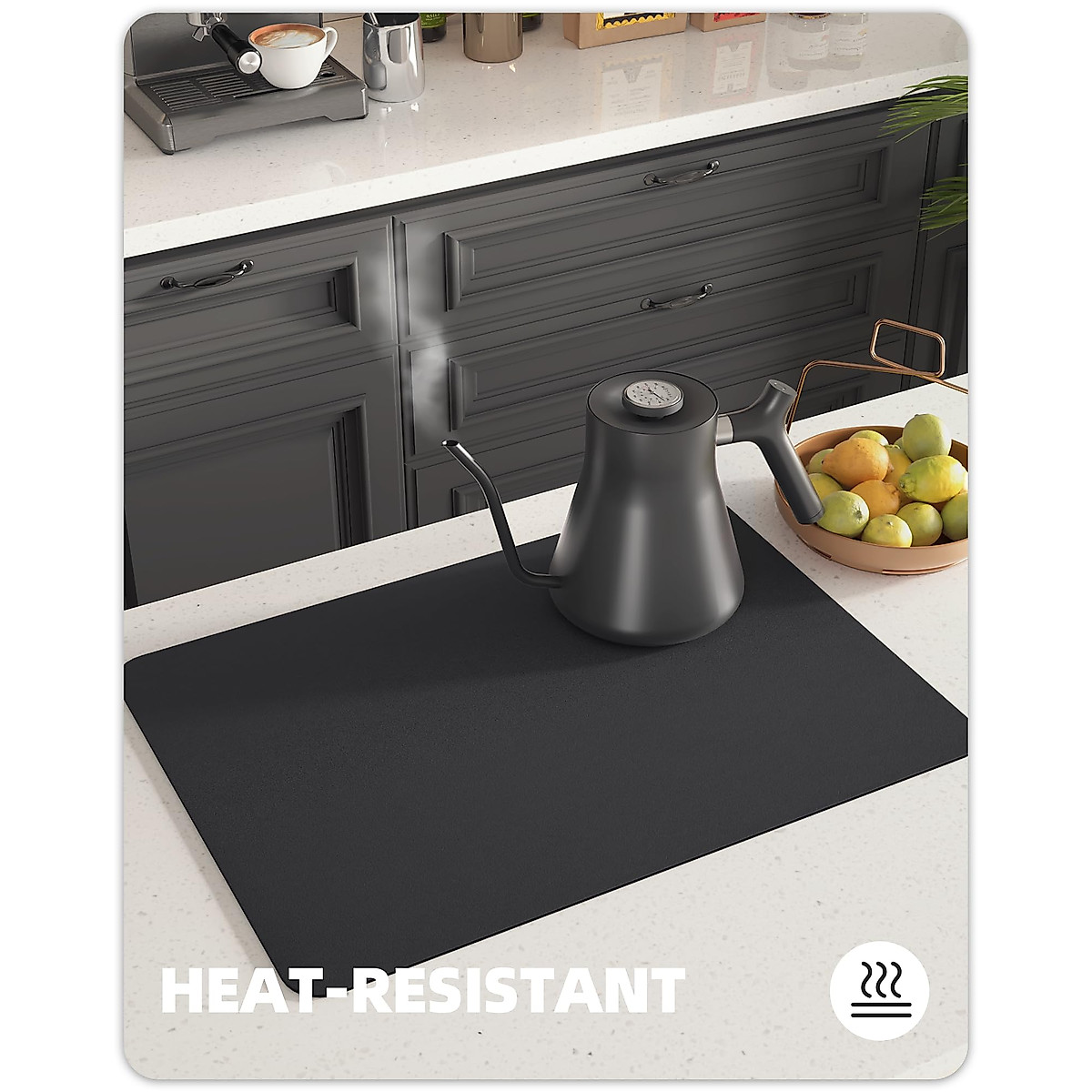 Color&Geometry Dish Drying Mats for Kitchen Counter, Dish Drying Rack Mat Strong Absorbent Water and Quick Dry , Kitchen Counter Mat Non Slip, Black Coffee Maker Mat, 16"X24"