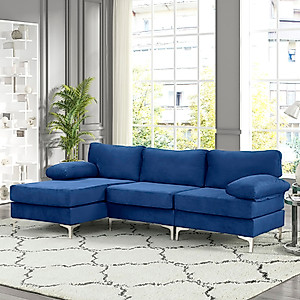 Casa Andrea Milano Modern Velvet Fabric Sectional Sofa, L-Shape Couch with Extra Wide Chaise Lounge