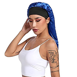 Awegeo 2 Pcs Long Satin Bonnet Sleep Cap, Extra Large Silk Bonnet for Natural Hair, Curly Hair, Long Braids Bonnets for Black Women Night Sleep with Soft Wide Elastic Band