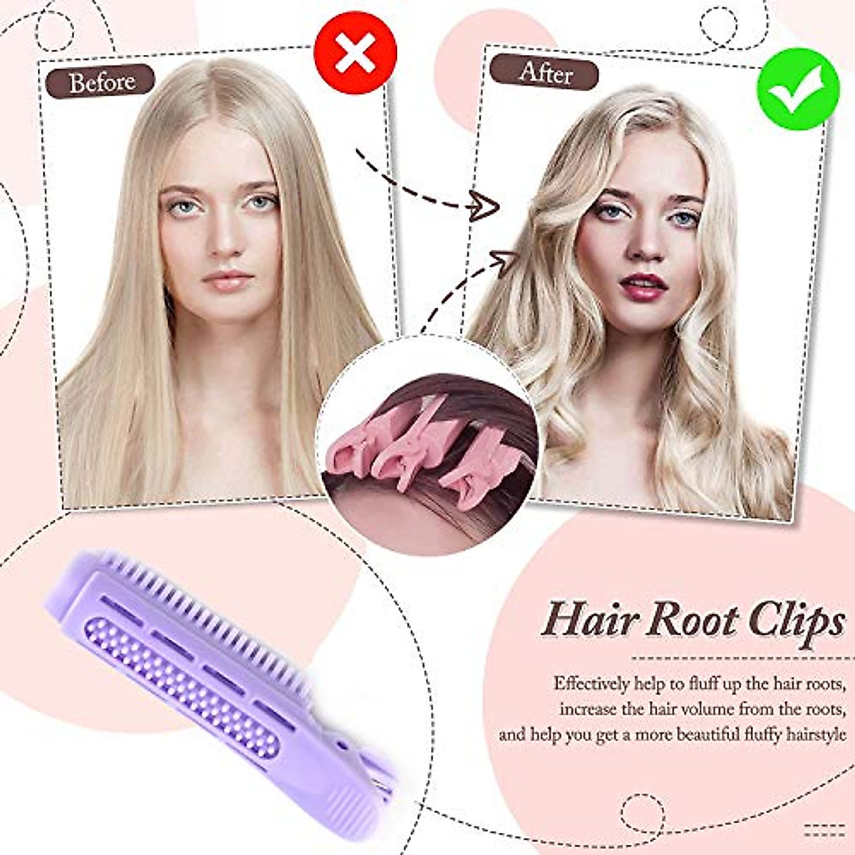 PIJOOKI Volumizing Clip for Women, 6Pcs Hair Root Clip, Natural Fluffy Hair Clip Long/Short Hair Root Lift Styling Tool&Appliances, Plastic, Purple