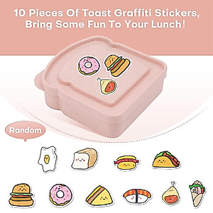 ATAMOW Sandwich Containers, 4 Pcs Sandwich Containers for Lunch Boxes with 10 Sheets Funny Graffiti Stickers, Sandwich Box with Lid, BPA Free, Microwave & Dishwasher Safe(Pink