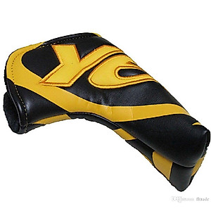 DBYAN Golf Club Blade Putter Cover Headcover with PU Leather Velcro Closure,Yes Printed Patterned for Blades Putters Scotty Cameron Ping Ansor,Black & Yellow
