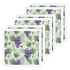 ALAZA Grapes Purple Towels Cotton Washcloths Set, Extra Absorbent Fast Drying Face-Cloth Washcloths, Soft Fingertip Towel for Hotel,Spa,Kitchen,12'' x 12'' (6 Pack)