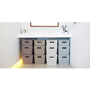 MBKO Plastic Storage Basket Bins - Stackable Pantry Organizer Container (Medium_White_6PK)