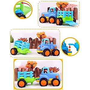 Berry President Set of 4: Early Educational Push and Go Friction Powered Car Tractor Bulldozer Mixer Truck and Dumper Toys for Toddler Baby Children Kids Boys Girls (4EngineeringCar)