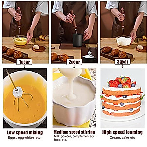 Milk Frother Handheld - Handheld Electric Blender Portable Coffee Frother USB Rechargeable 3 Speed Milk Frother with 2 Stainless Steel Blenders and 1 Cleaning Brush 1 Blending Spoon