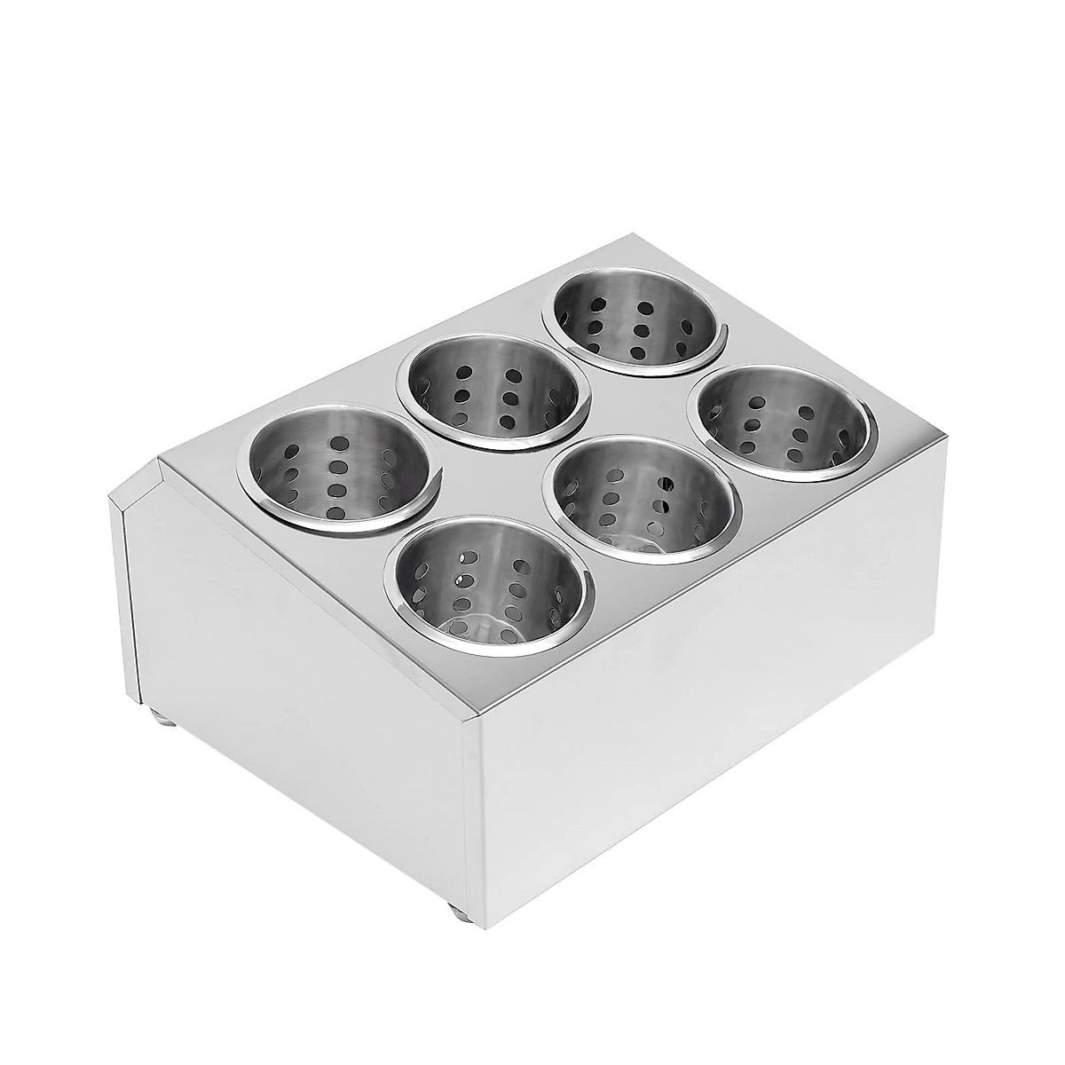 TFCFL Flatware Cylinder Holder,Commercial 4-Hole Stainless Steel Cylinder Flatware Silverware Utensil Holder Organizer Caddy 20x6.1x6.3inch,Silver (4-Hole)