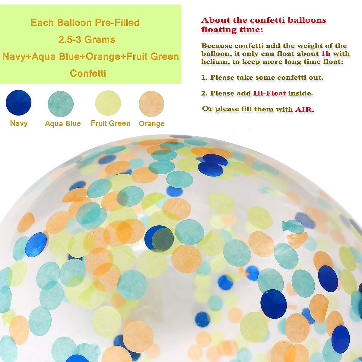 Dinosaur Balloons 40 Pack, 12 Inch Orange Light Blue Fruit Green Latex Balloons with Confetti Balloon for Baby Shower Dino Jungle Jurassic Birthday Party Decorations Supplies with Ribbon