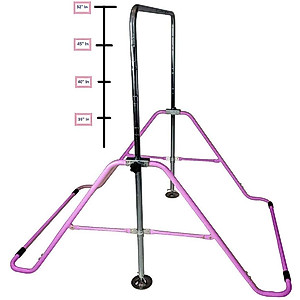 Kids Home Gymnastics Bar Jungle Gym 3 in 1 Set Deluxe Swing Seat, Trapeze Rings, Horizontal Kip Bar Height Adjustable Monkey Bar, Expandable Junior Training Gymnastic Balance Bar, Swing Set (Pink)