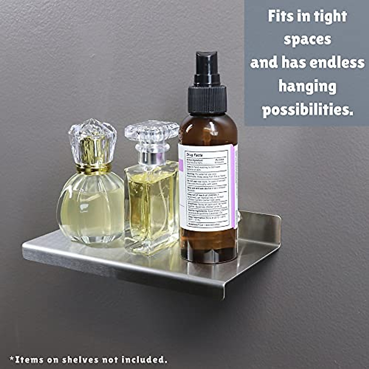 Deco Gables Designs 2 Modern Brushed Stainless Steel Bathroom Toilet Phone Shelves Floating Wall Holder Hanging Decor Durable Polished Solid Polished Metal Ledge with Mounting Hardware