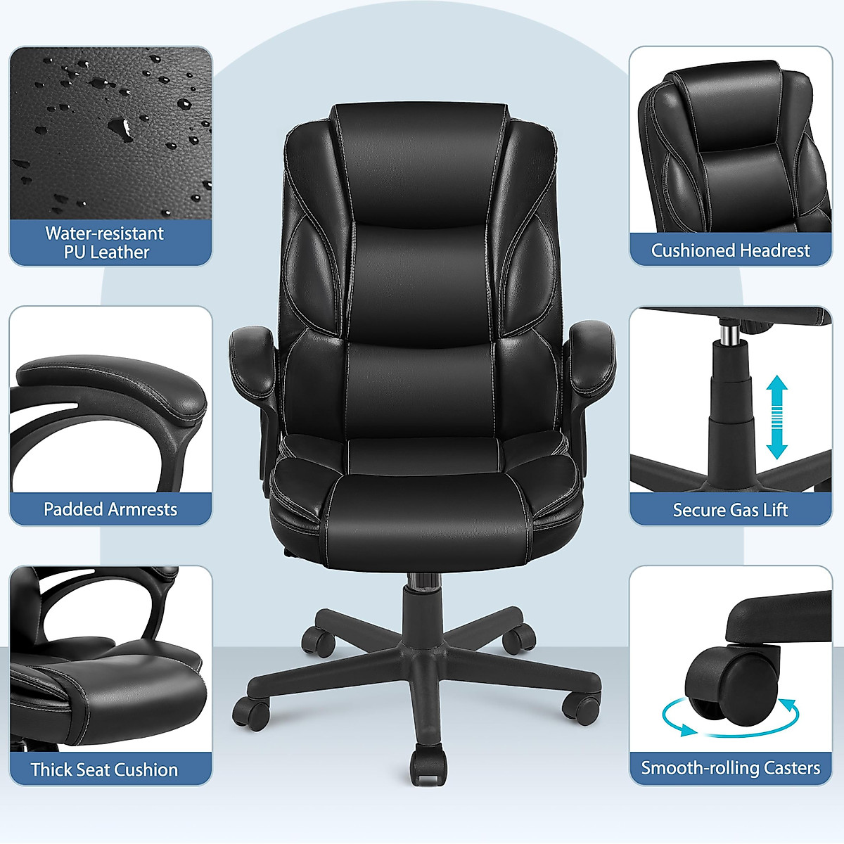 Yaheetech Office Chair High Back Wide Seat Executive Chair Adjustable Desk Chair, PU Leather Managerial Swivel Chair w/Padded Armrest, Big and Tall