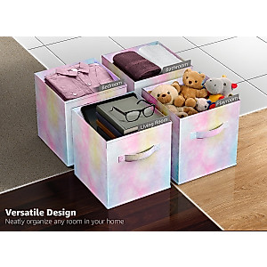 Sorbus Fabric Storage Cubes - 6 Foldable Tie Dye Storage Bins for Organizing Cubbies, Toy Box - Clothes Storage & Closet Organizer - 11 Inch Collapsible Cube Baskets for Shelves with Handle (Tie Dye)