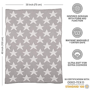 Living Textiles Grey Stars Chenille Soft Baby Blanket Reversible Premium Cozy Fabric for Best Comfort - for Infant,Toddler,Newborn,Nursery,Boy,Girl,Unisex,Throw,Crib,Stroller,Gift, Grey Stars 40x30