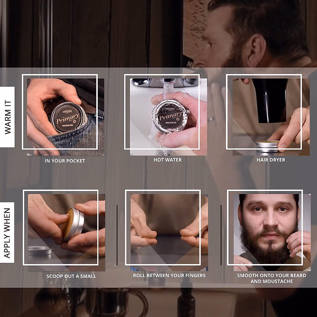 CanYouHandlebar Moustache Wax for Men, Strong Hold Styling Balm, Unscented Natural Beeswax, Grooming Products, 1 oz Tin Each