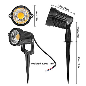 POWSTRO K 5w Lawn Flood Light, COB LED Floodlight Outdoor Led Spotlight for Garden, US Plug COB LED Lawn Light, Home Gardening Railing and Lawn Landscape Lighting, with Spike (Warm Light)