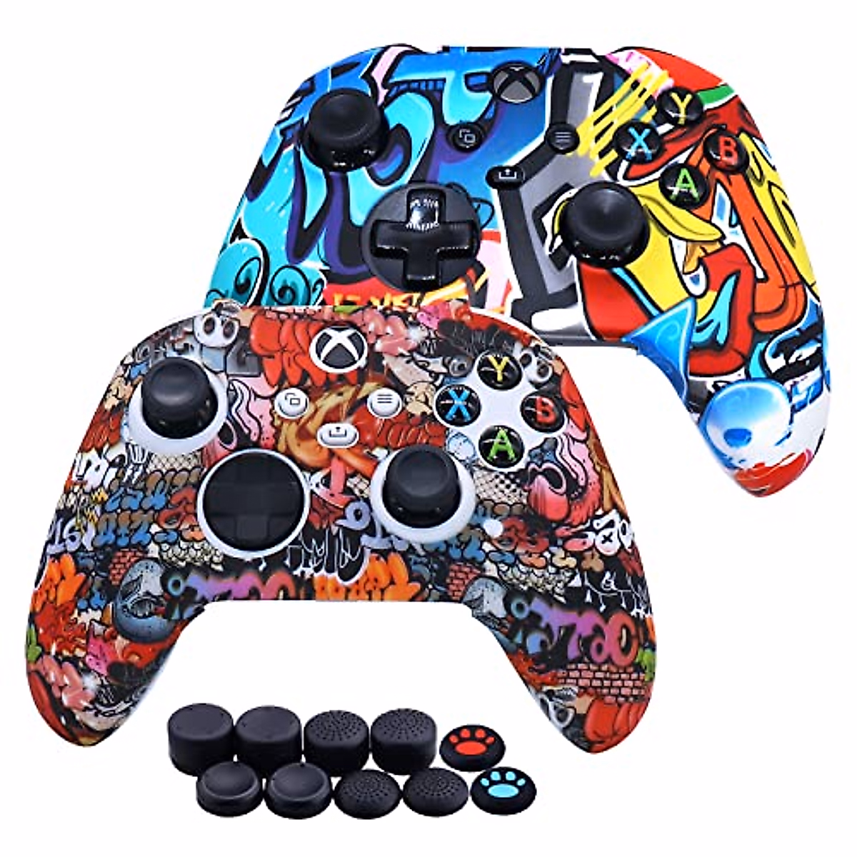 [2 Pack] Jusy Compatible with Xbox Series X/S Controller Soft Silicone Cover Skin, Sweat-Proof Anti-Slip Dust-Proof Protective Case Cover Accessories, with 10 Thumb Grips (Street Style)