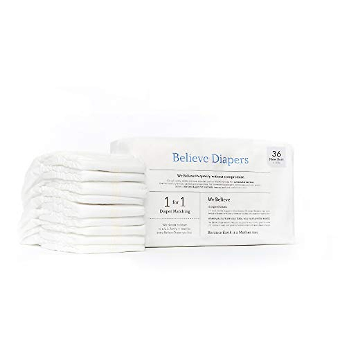 Believe Baby Bamboo Baby Diapers Size Newborn - Premium, Super-Absorbent, Hypoallergenic for Sensitive Skin, Chemical-Free, Unscented, Eco-Friendly Diaper for Babies <10 Lbs - 36 Ct