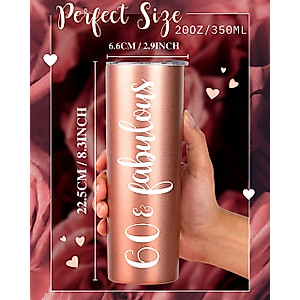 Onebttl 60th Birthday Gifts for Women, 60 & Fabulous, 60th Birthday Gift Idea for Women, 60th Bday Gifts, Stainless Steel Tumbler 20Oz - Rose Gold