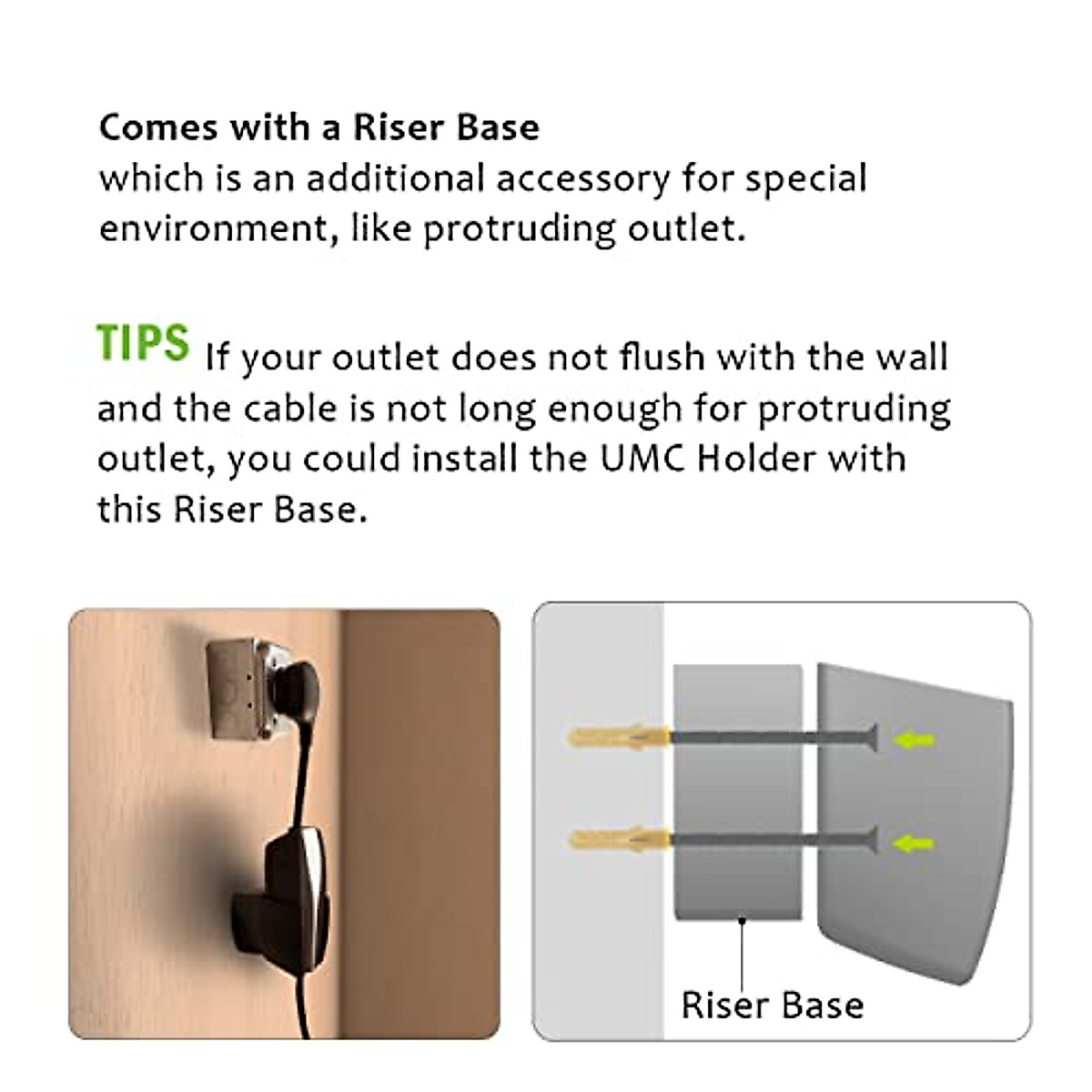 PHEOKER Tesla Mobile Charger Wall Mount Cable Organizer Bracket with UMC Holder and Riser Base/Spacer for Protruding Outlet NEMA 14-50