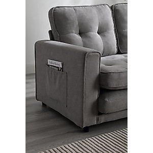 MYINDA Futon Sofa Bed, 55'' W Convertible Loveseat Sleeper with Pull Out Sofa, Space Saving Foldable Sofa Bed Couch with Side Pockets Living Room, Bedroom, Office (LightGray)