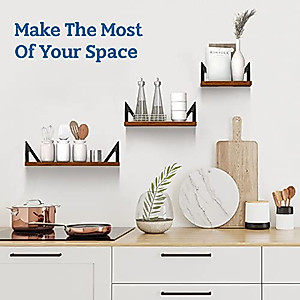 Halter Wall Book Shelves for Bedroom, Small Wall Shelf, Mounted Floating Wall Shelving, Hanging Shelves with Angle Brackets, Wall Shelves for Bedroom, Bathroom, Kitchen, Dark Brown,Set of 3