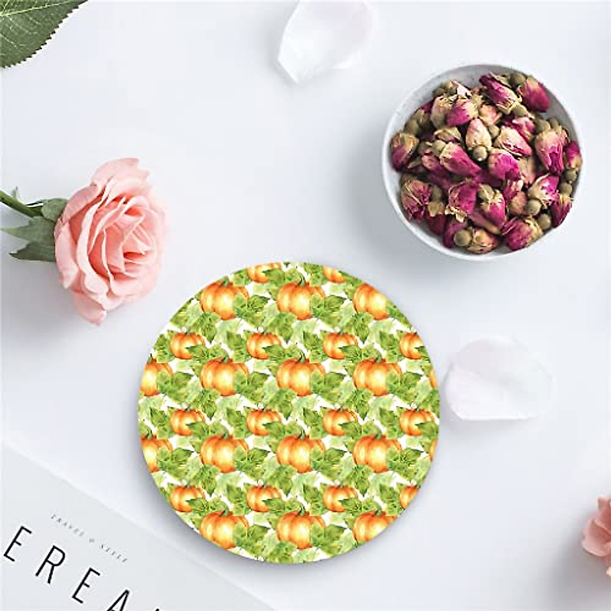 QUANJJ Thanksgiving Leaves Texture Coasters Ceramic Set Round Absorbent Drink Coaster Coffee Tea Cup Placemats Table Mat (Color : D, Size : 4pcs)