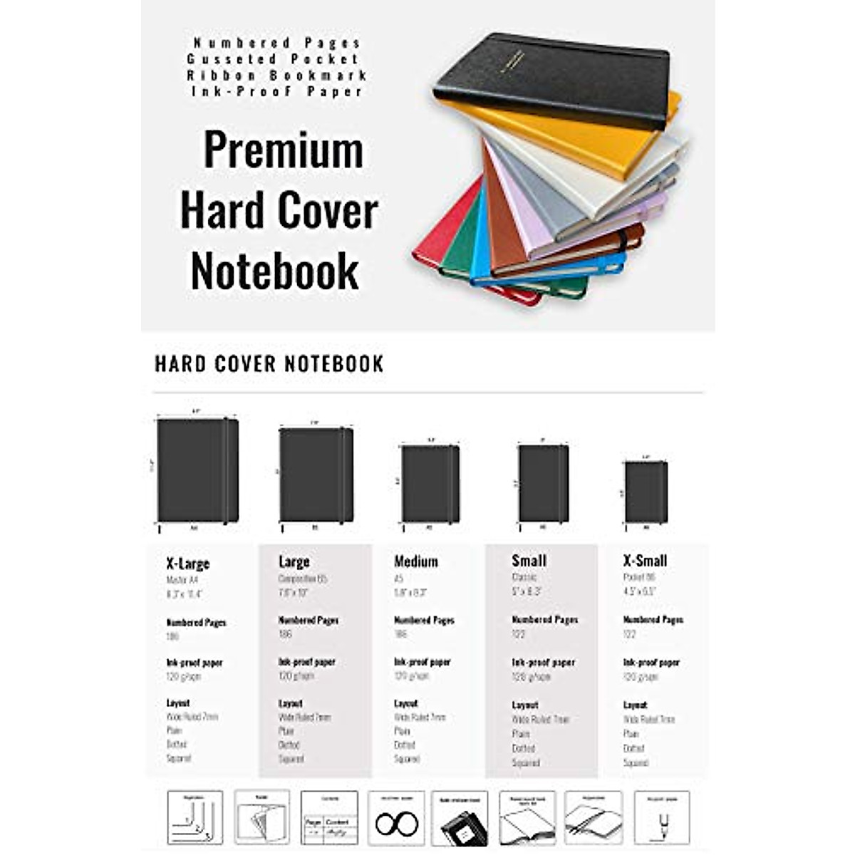 Minimalism Art, Premium Hard Cover Notebook Journal, X-Large Size, Master A4 8.3" x 11.4", 186 Numbered Pages, Gusseted Pocket, Ribbon Bookmark, Extra Thick Ink-Proof Paper 120gsm (Plain, Black)