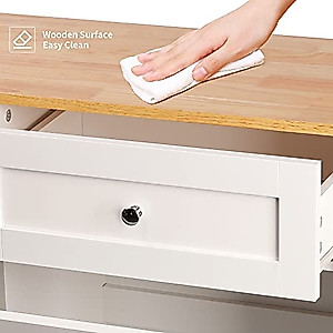 TOLEAD Farmhouse Style Kitchen Trash Cabinet, Double Tilt Out Trash Can Cabinet with Barn Door, Solid Wood Tabletop, Pet Proof, Odor Blocking, Laundry Cabinet Keep Clean