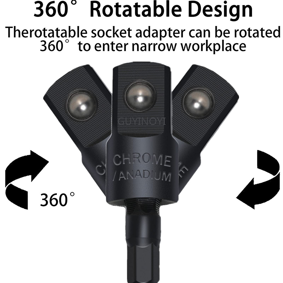 Power Hand Tools,Impact Driver Bit Set,360°Rotatable,3Pcs1/4"3/8"1/2"Hex Shank Set Power Drill Cordless Impact Sockets Bit Set Adapter,1/4Inch Hex Shank,to Drive for Adapters to Use with Drill Chucks